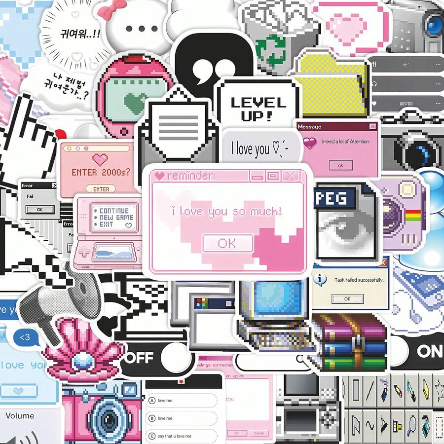 52pcs Pixel Style Retro Graffiti Stickers - Waterproof Vinyl, Suitable ...
