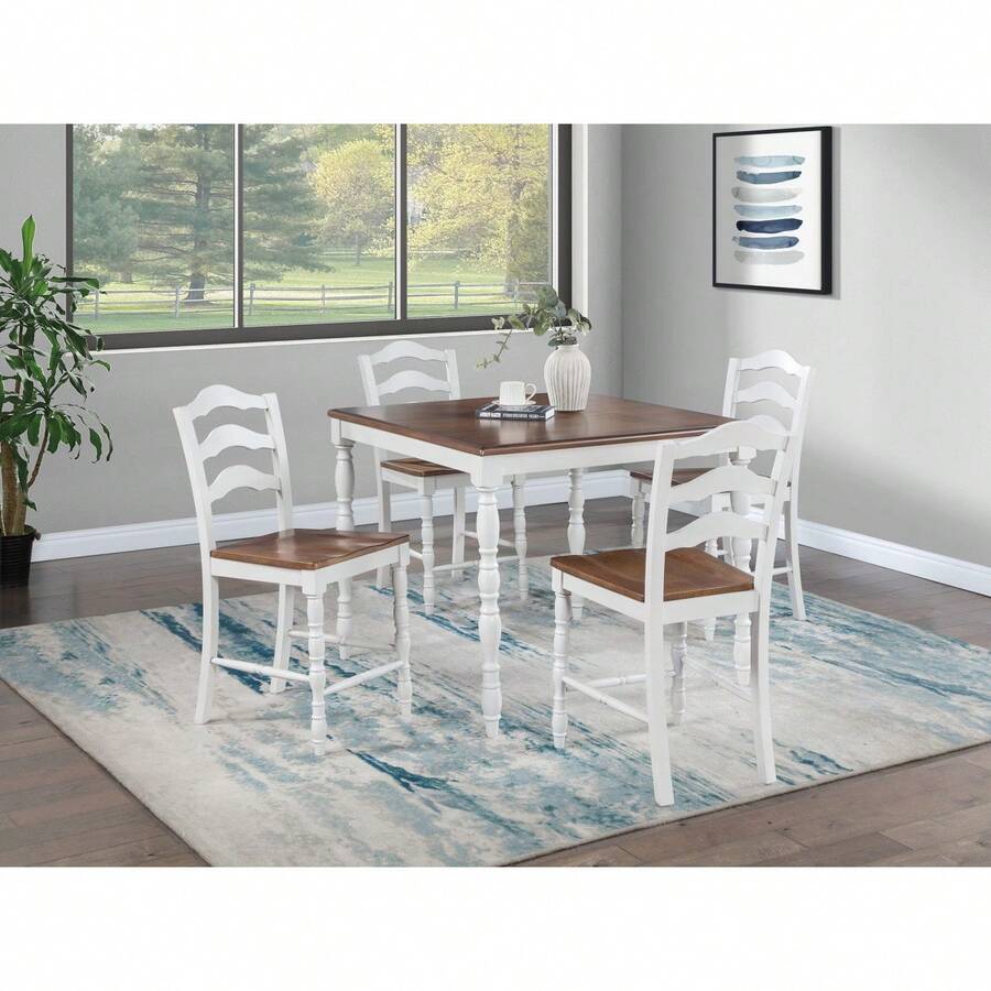 5 Piece Counter-Height Dining Set With Oak Top Table And 4 Ladder Back ...