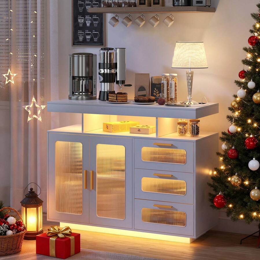 HWB Coffee Bar Cabinet With Storage, Buffet Sideboard With RGB Light ...