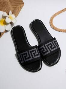 Damen geometrisches Muster Flache Sandalen für den täglichen Gebrauch ...