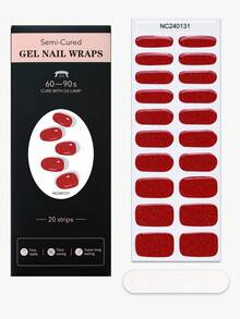 20 Stücke halb gehärtete Gel Nagel Streifen, rote Glitzer Gel Komplett ...