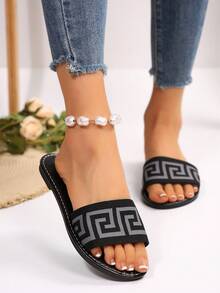 Damen geometrisches Muster Flache Sandalen für den täglichen Gebrauch ...