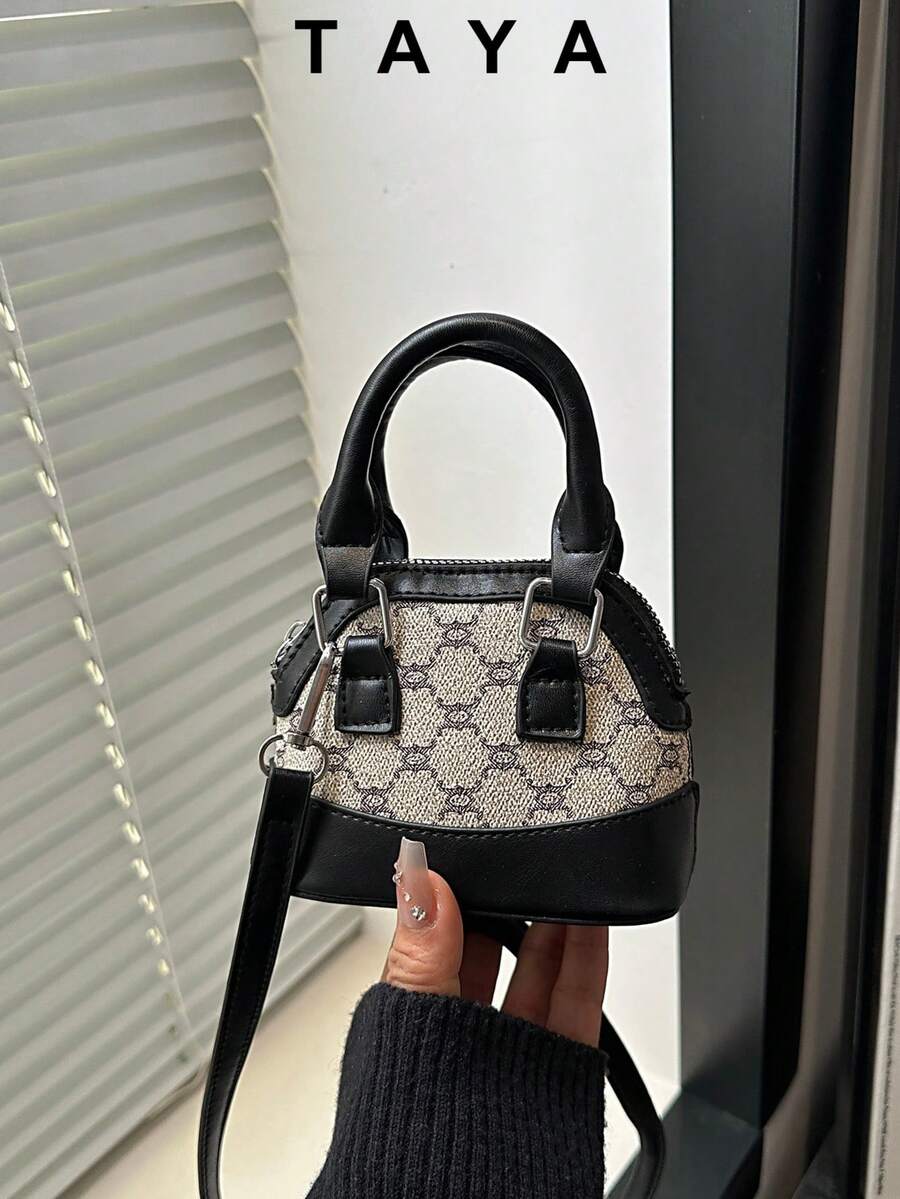 Mini Handbag, New Rhombus Color Block Retro Shell Shaped Shoulder Bag ...