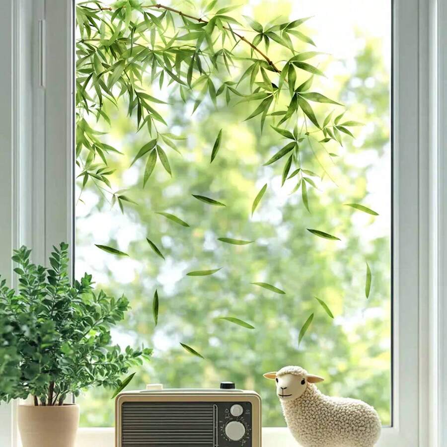 Spring & Summer Bamboo Leaf Window Stickers, Removable Self-Adhesive ...