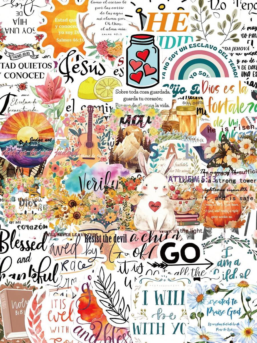 50pcs Bible Verse Inspirational Doodle Stickers, DIY Decor For Planner ...