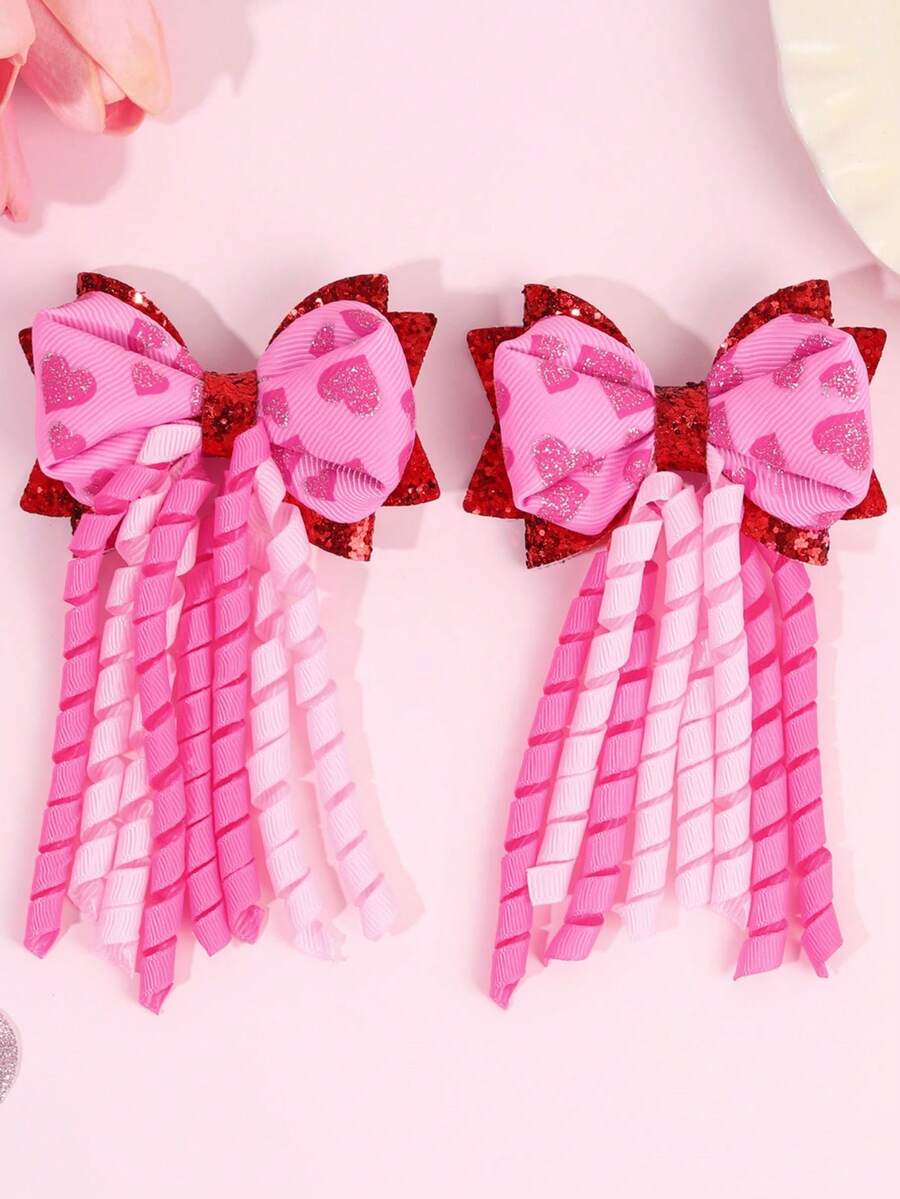 2 Stück Valentinstag rosa Haarstyling Haarclips, glänzendes Herzmuster ...