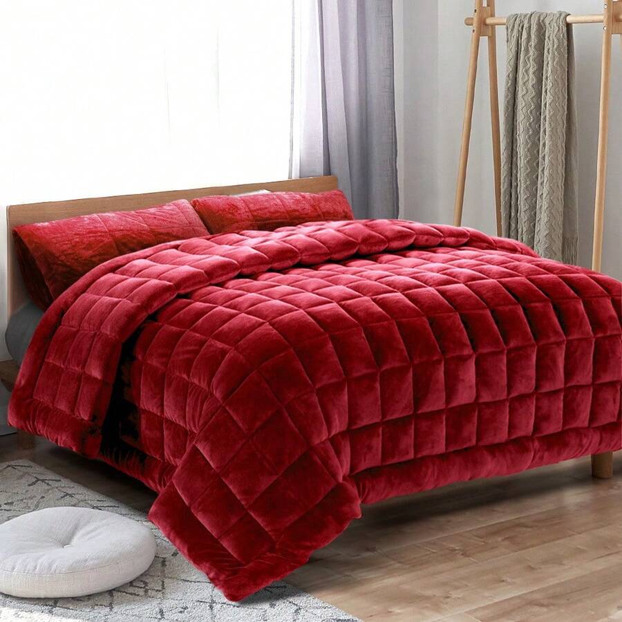 GISELLE BEDDING Giselle Burgundy Faux Mink Quilt King Soft Warm Blanket ...