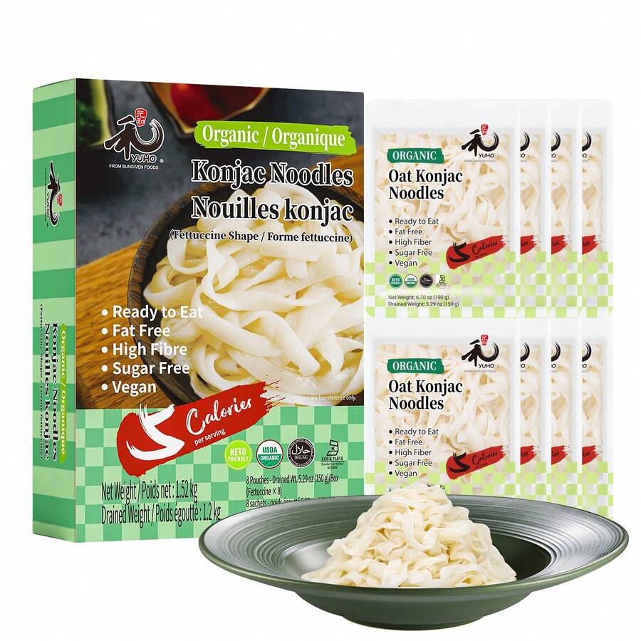 Fideos Fettuccine de Konjac Shirataki Orgánico YUHO, paquete de 8 ...