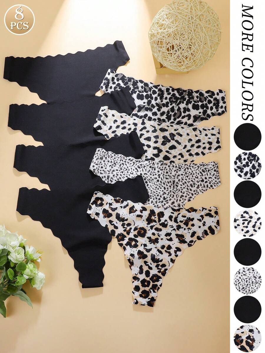 8 Peças Calcinhas Tipo Tanga com Estampa de Onça para Mulheres, Roupa ...