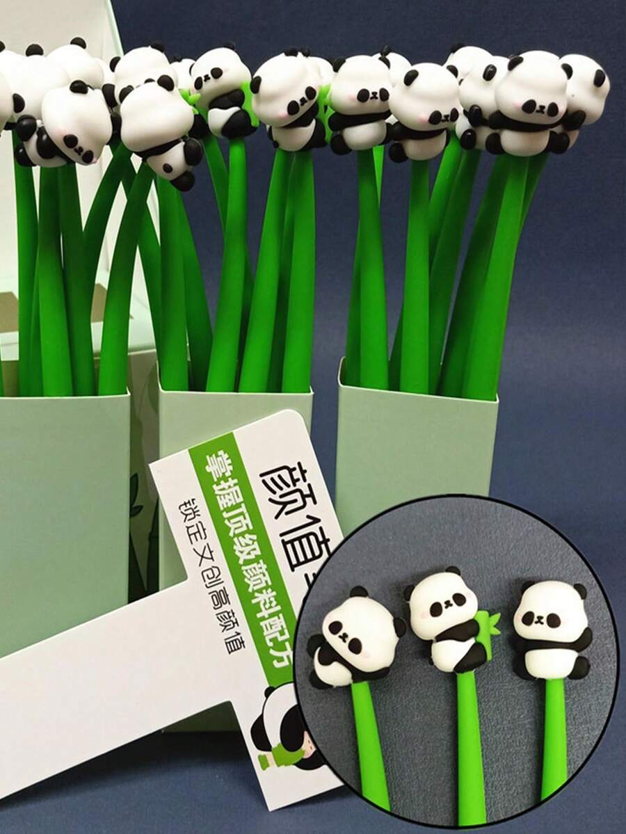 1/2pcs Cute Panda & Bamboo Shaking Ballpoint Pen, Cartoon Panda Soft ...