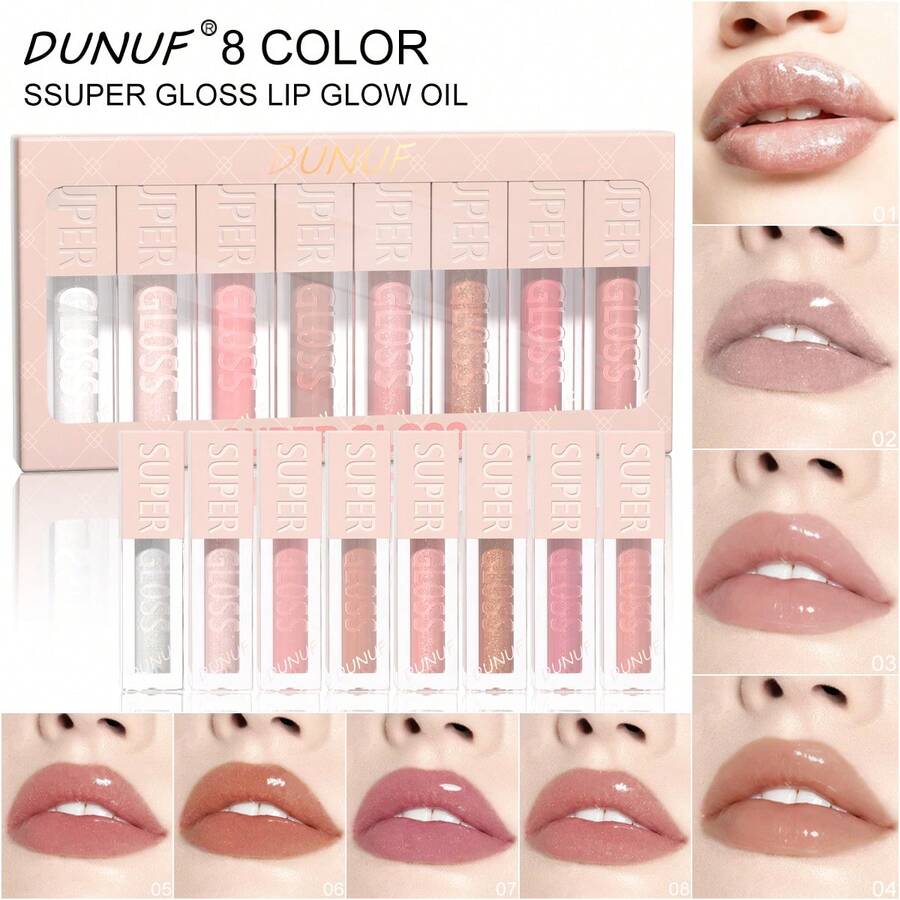 DUNUF High-Shine Lip Gloss Set, Shimmer Pearlescent Lipstick, Easy To ...