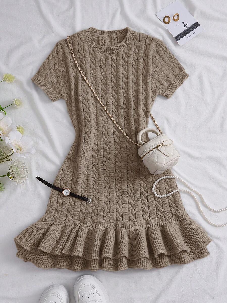 Women's Cute Old Money Solid Color Round Neck Short Sleeves Ruffle Hem ...