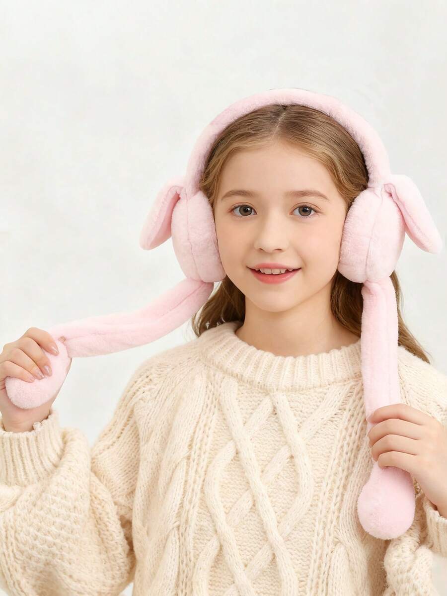 1pc Kids Solid Color Cute Rabbit Ear Moving Earmuffs, Warm Ear ...