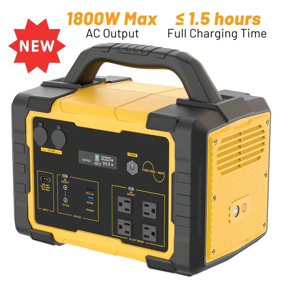 1800W Portable Power Station With 200W Solar Panel, 1024Wh LiFePO4 ...
