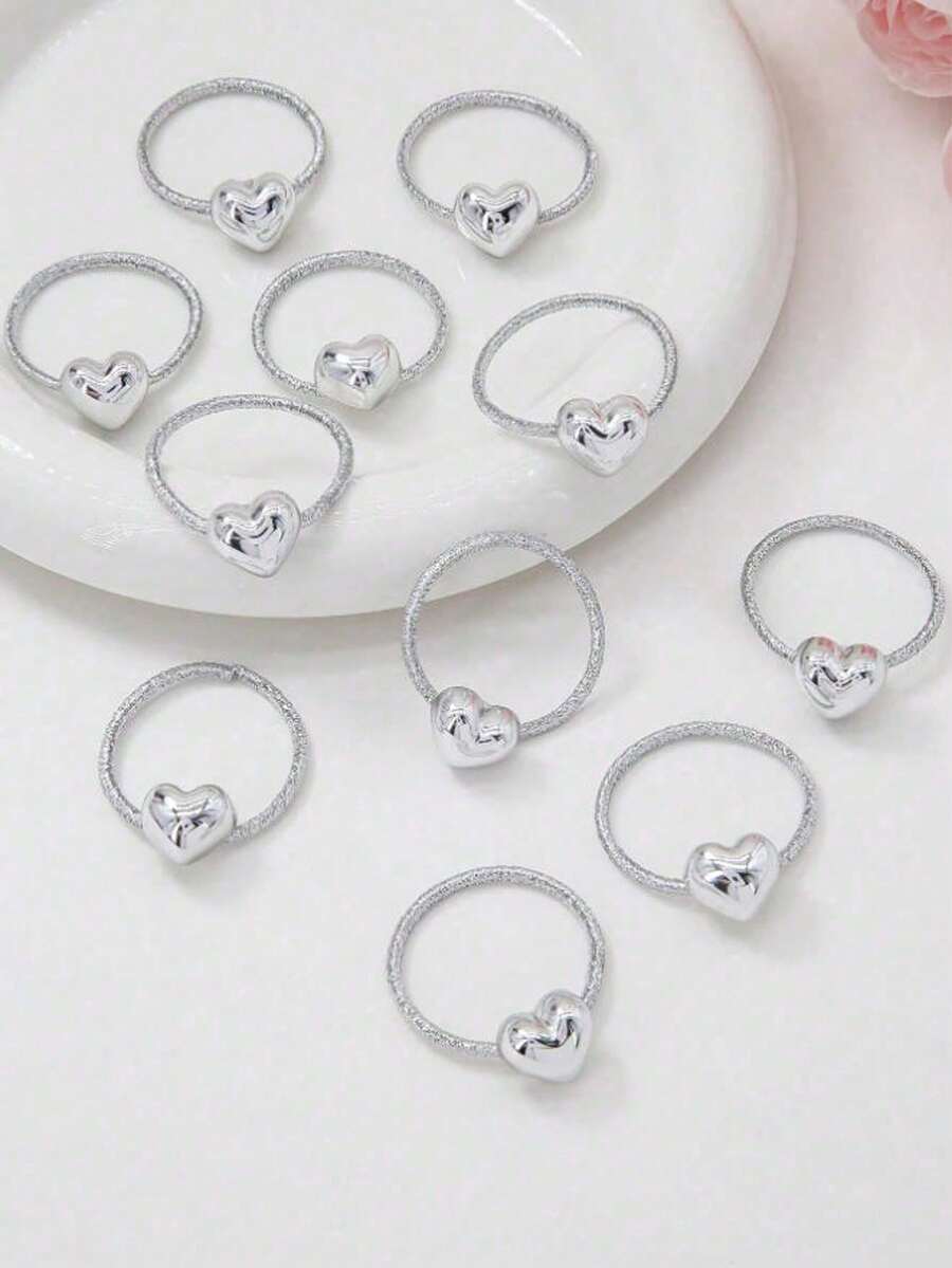 10pcs/Pack Silver Metal Simple Elastic Hair Ties For Girls, Cute ...