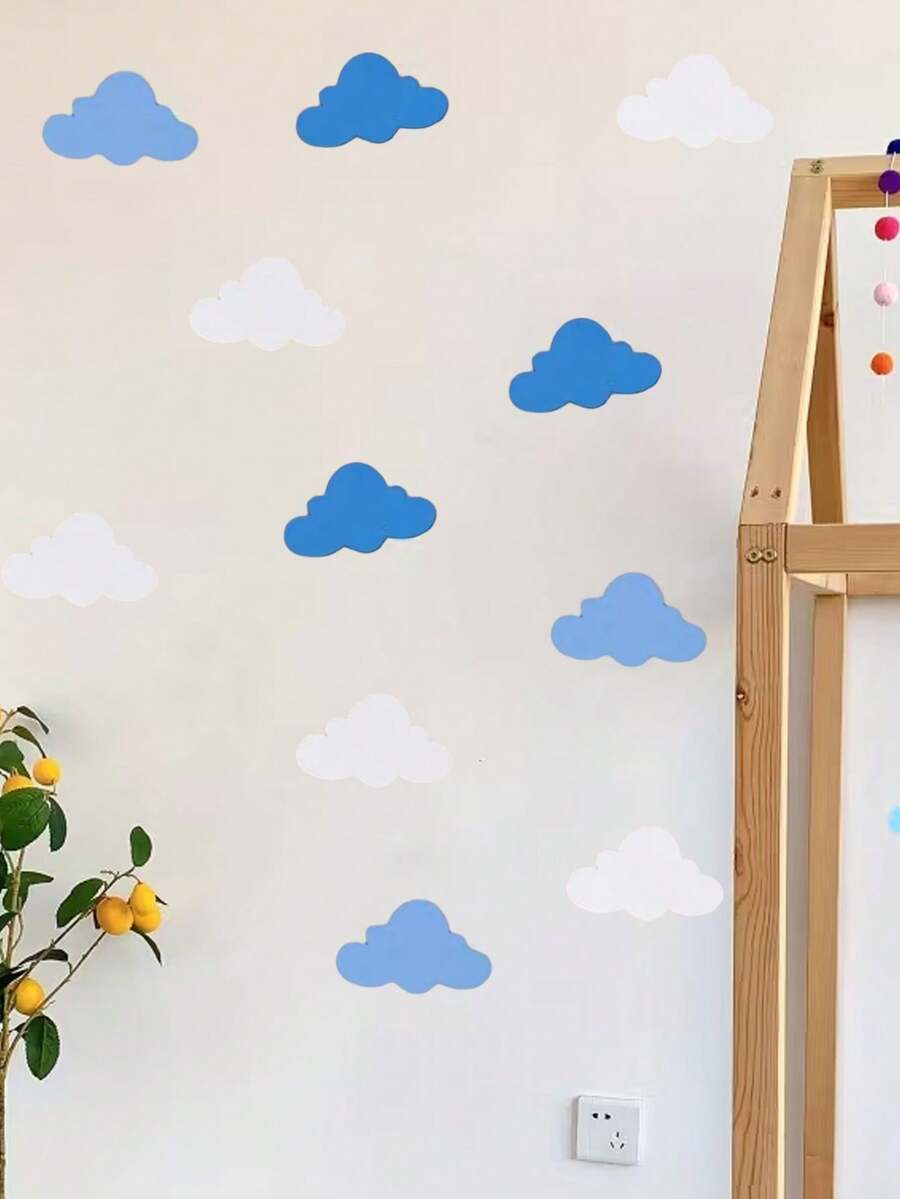 12pcs Foam Cloud Wall Stickers, Blue And White, DIY Kids Room Home ...