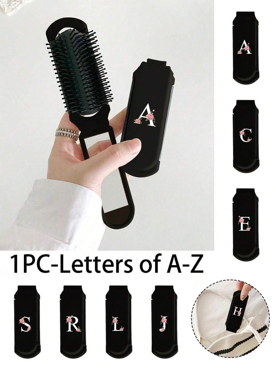 Peine y espejo de maquillaje plegable 2 en 1 en color negro - Portátil ...