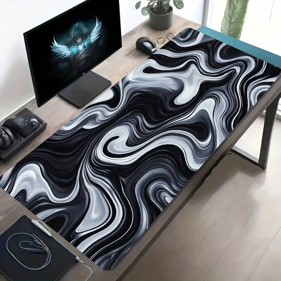 1pc This Large Esports Gaming Mouse Pad Features A Black And White ...