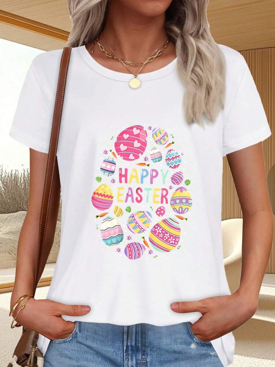 Camiseta de con Estampado de Huevos de Pascua y Texto Happy Easter para ...