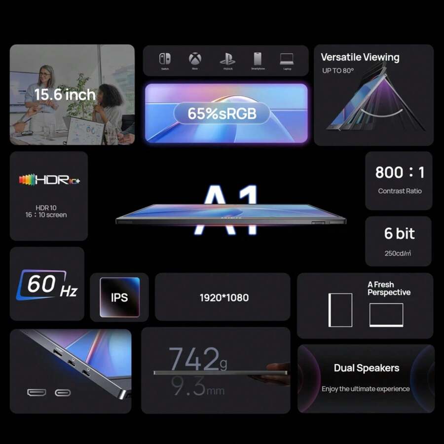 ARZOPA 15.6 Inch Portable Monitor FHD 1080P IPS USB-C-External Second ...