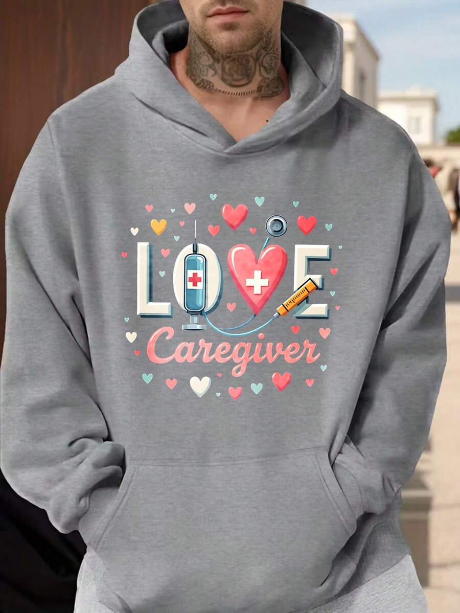Sudadera con capucha gris con estampado de amor y cuidador para profesionales de la salud | Moda ...