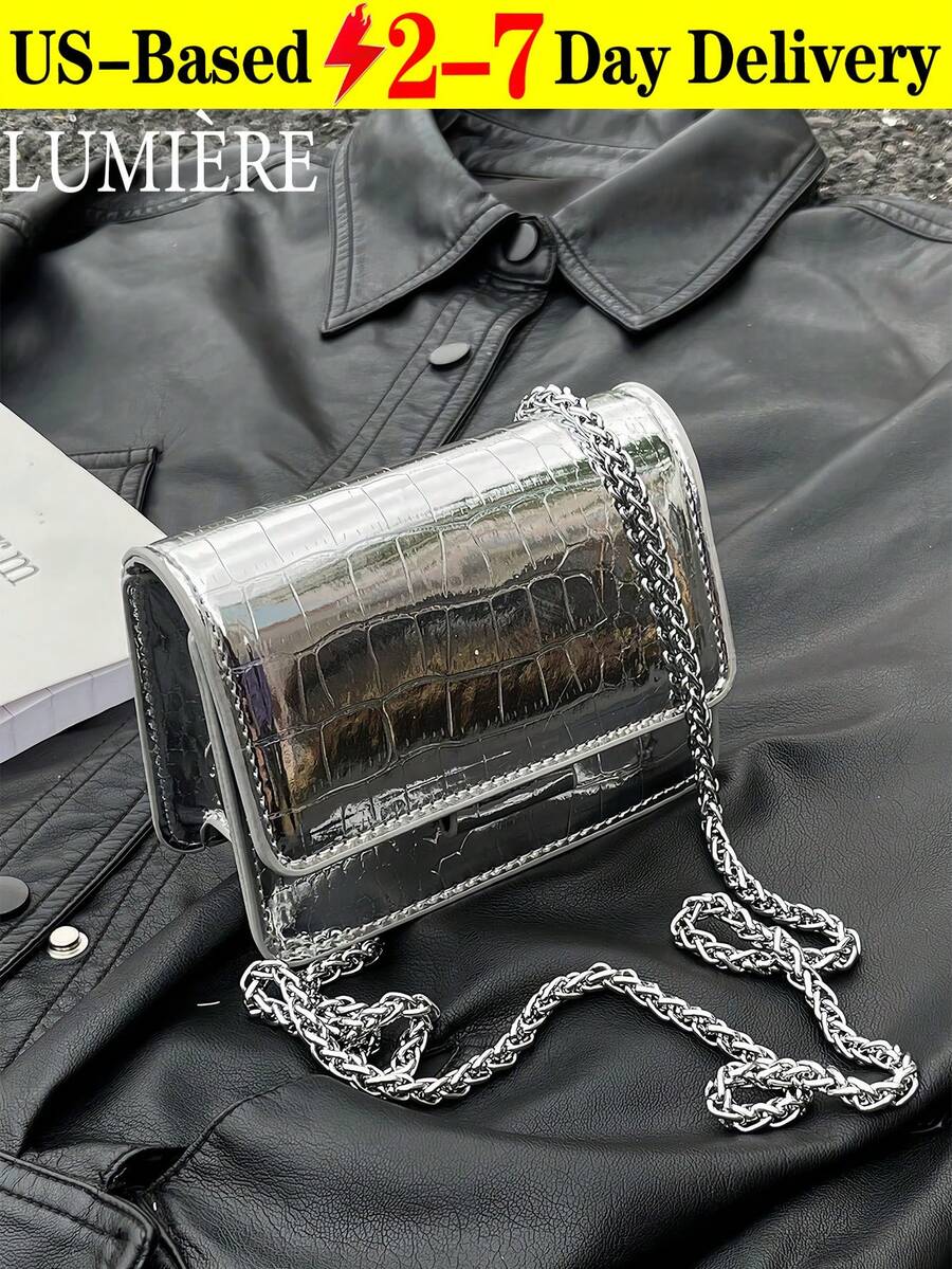Funky Crocodile Embossed Chain PU Mini Fashion Crossbody Bag, Flap ...