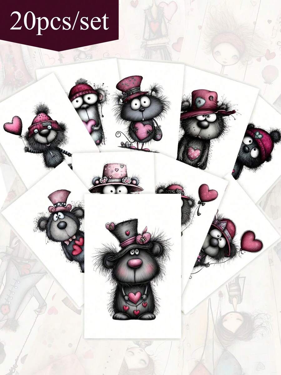 Valentine'S Day Teddy Bear Postcards - Classic Retro Illustrations ...