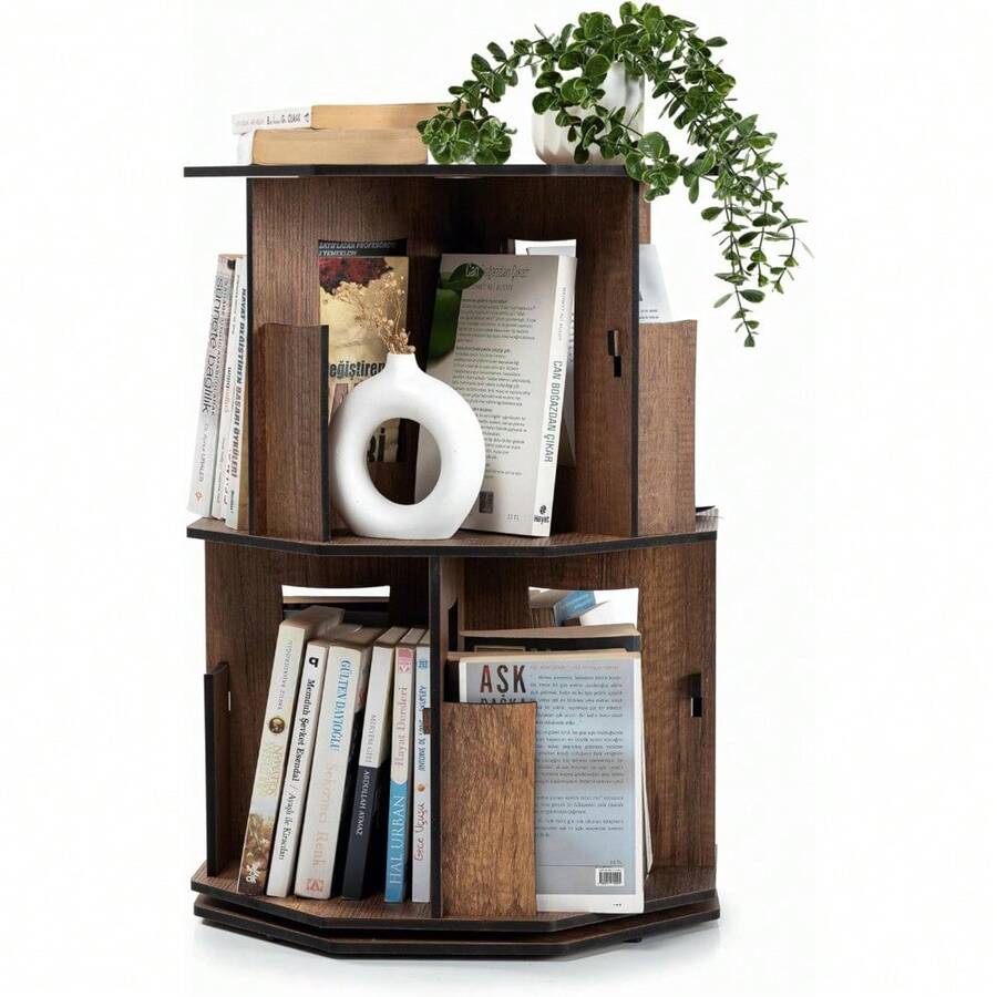 3 Tier Rotating Bookshelf Tower With Lazy Susan – Spinning Bookshelf ...