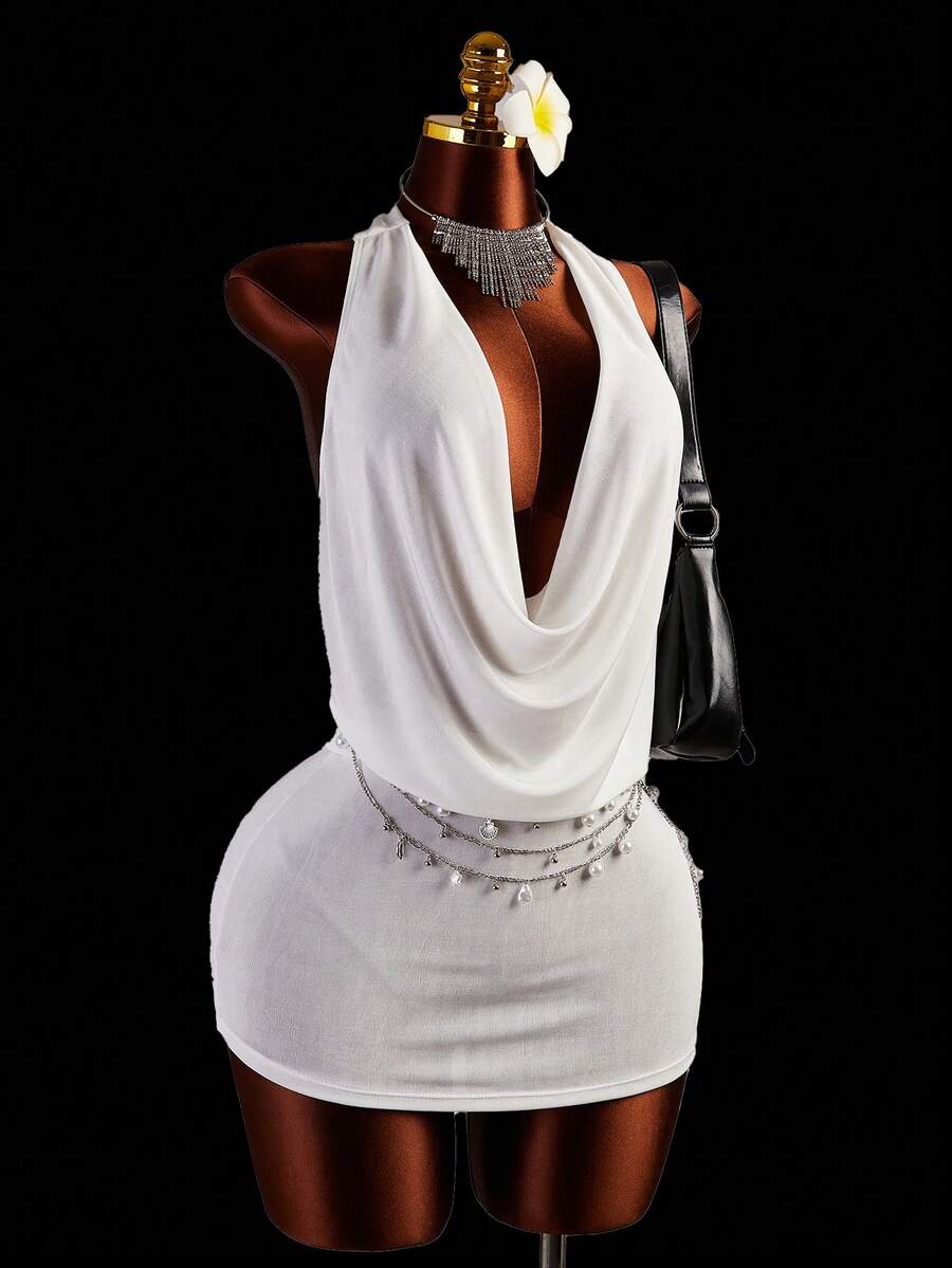 Fashionable Sexy One-Piece Halter Neck Ruffle Swimsuit Cover Up For ...