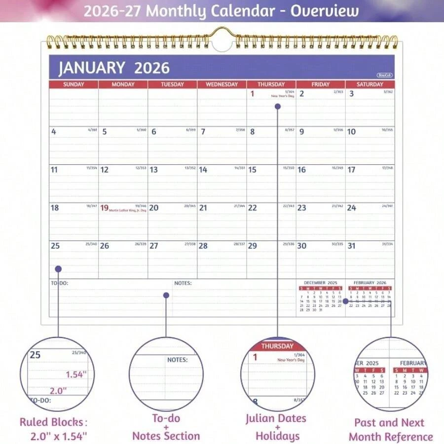 Wall Calendar 2026 - 2027 - 18 Monthly Calendar 2026 - 2027 Wall, Jan ...