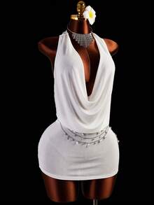 Fashionable Sexy One-Piece Halter Neck Ruffle Swimsuit Cover Up For ...