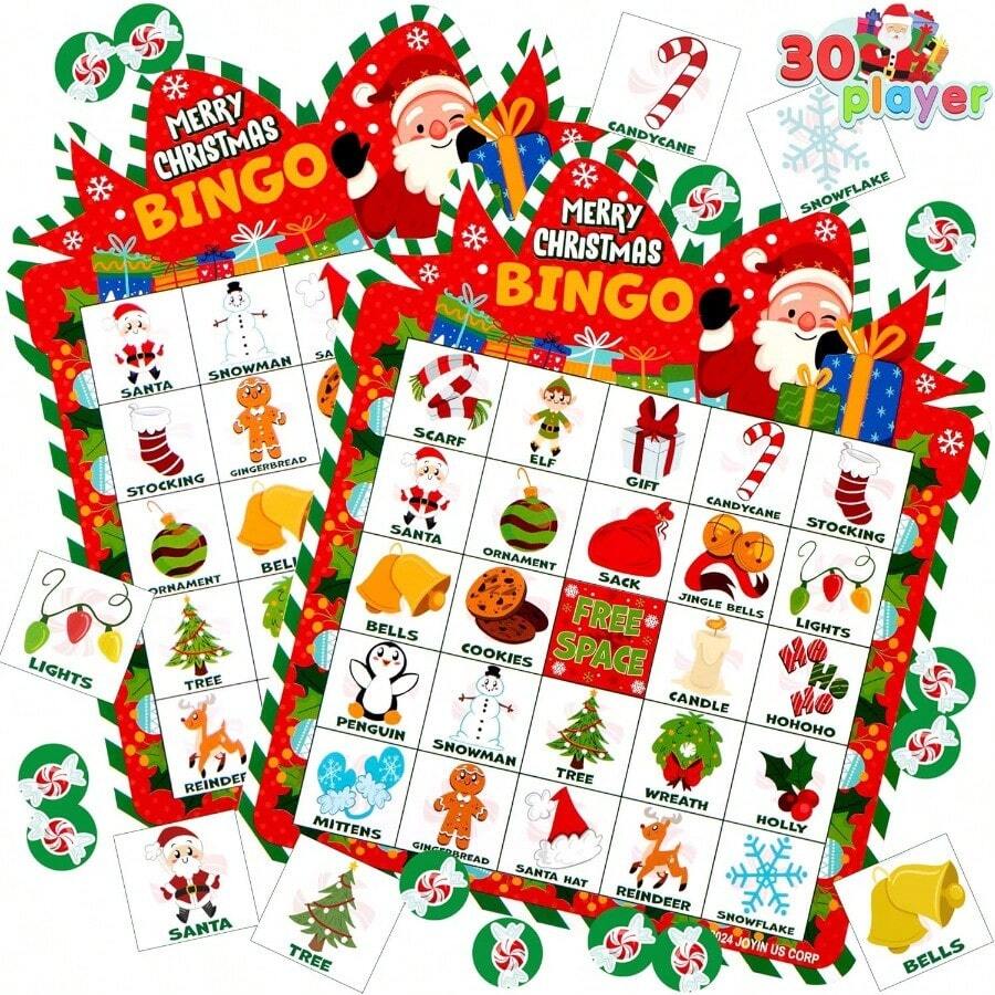 lbyJOYIN 30 Players Christmas Bingo Cards Family Holiday Winter Party ...