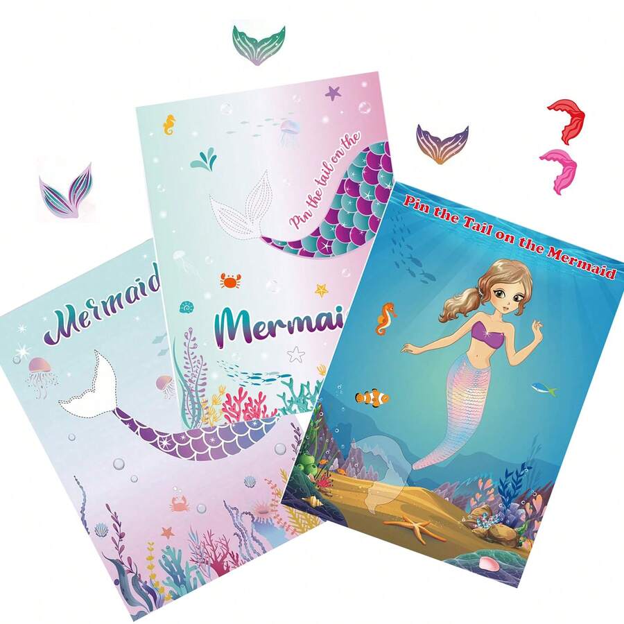 Juego de fiesta "Pega la cola a la sirena", póster grande con 24 ...