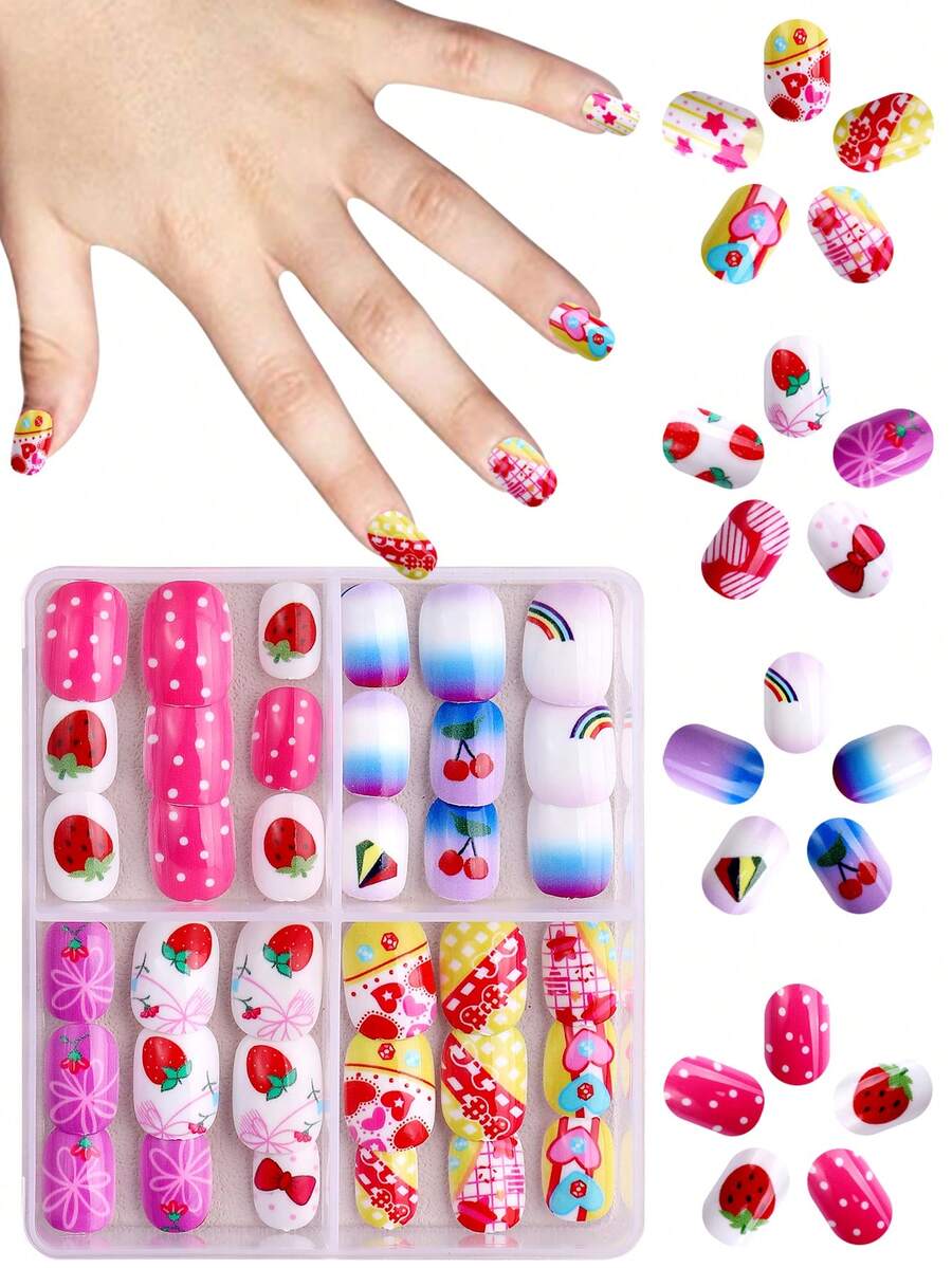 NAIO 96 Pcs/Set Y2K Baddie Style Kids Press-On Nails Art, Acrylic ...