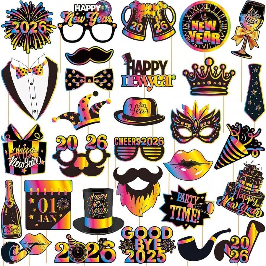 New Years Photo Booth Props 2026 - Pack Of 30 New Year Photo Props New ...