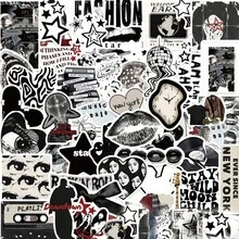 50 Stück Y2K Stil Aufkleber, schwarz & weiß, dunkle Farbe Vinyl ...