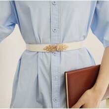 1pc Leaf Buckle Elastic Waist Belt For Women, Stretchy Skinny Dress ...