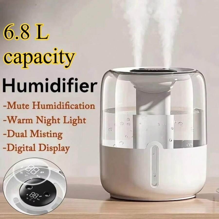 6.8L Large Capacity Humidifier USB Dual Spray Home Office Bedroom ...