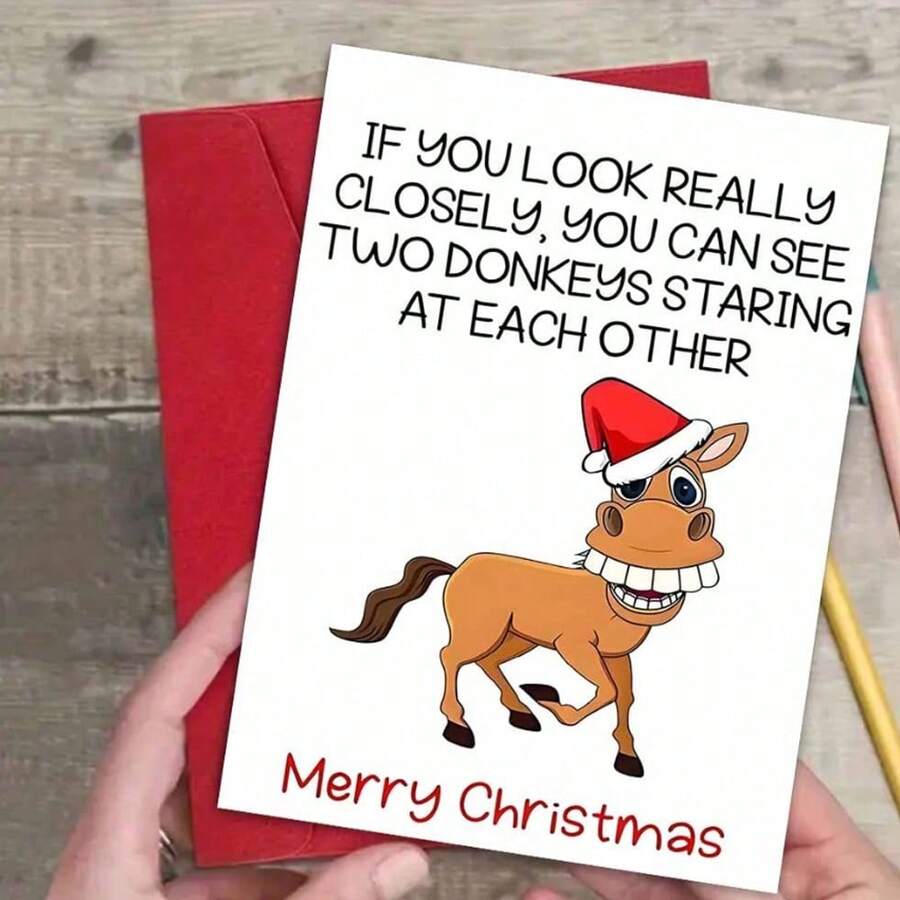 1 Hidden Donkey Christmas Card, Santa Hat Horse - Optical Illusion ...