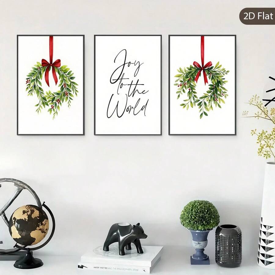 Set van 3 oningelijste rode strik kerstkrans vintage poster festival ...