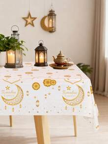 1pc Ramadan Decorative Tablecloth, Ramadan Platinum Moon & Star Pattern ...
