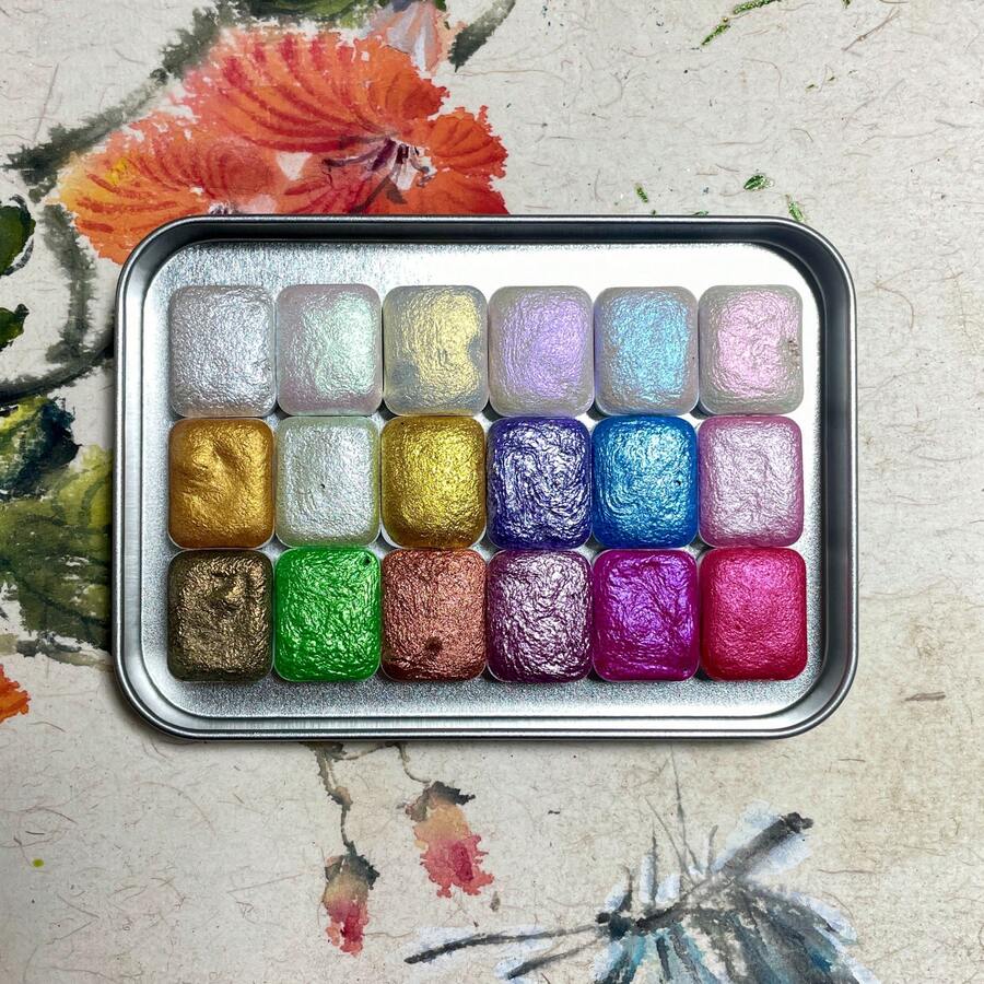 18 colores 1.5ml Pigmentos de acuarela mineral perlada sólida ...