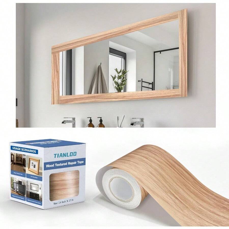 27 FT Wood Grain Wallpaper Border Removable Waterproof Mirror Border ...