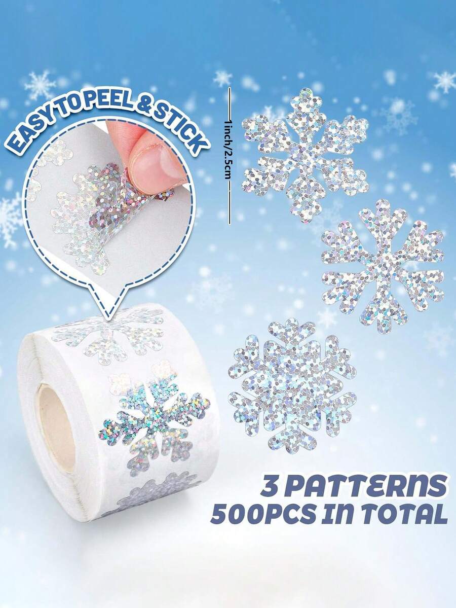 "500Pcs 3-Pattern Glitter Snowflake Easy-To-Peel & Stick Decorative ...
