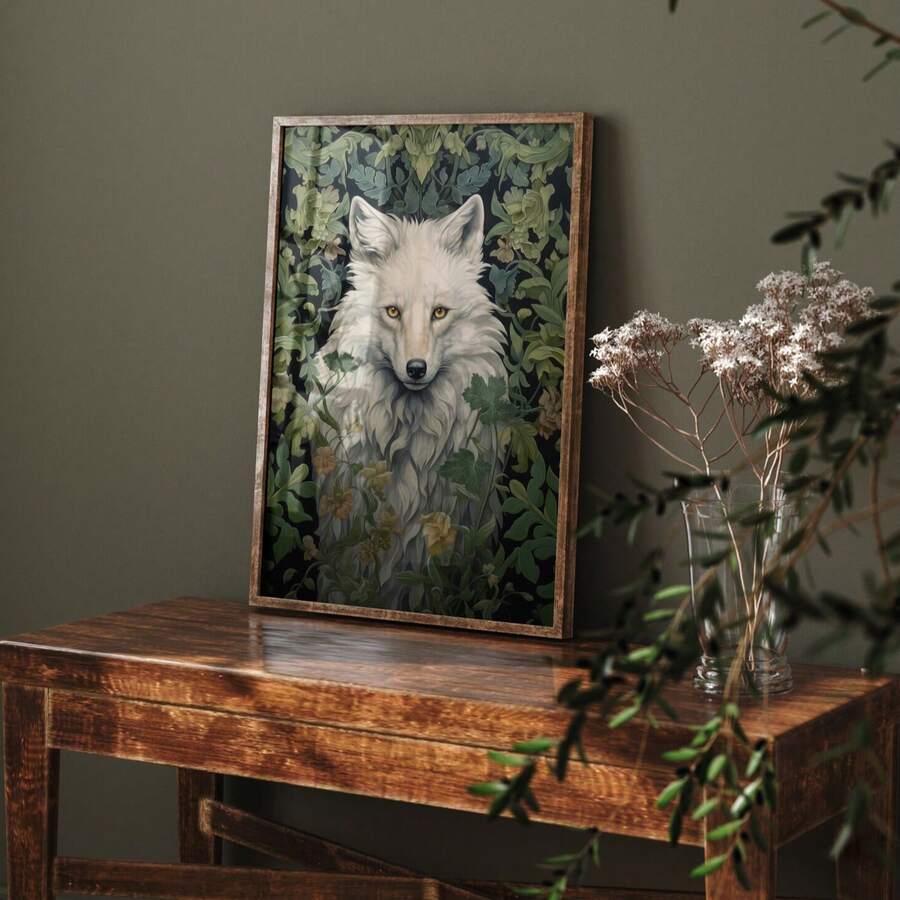 1pc Frameless William Morris White Wolf Art Print, Fantasy Animal Wall ...
