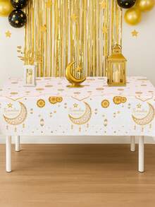 1pc Ramadan Decorative Tablecloth, Ramadan Platinum Moon & Star Pattern ...
