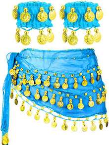 Bauchtanz Accessoire Set mit Münzen Hüfttuch + passendes Stoff Armband ...