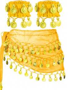 Bauchtanz Accessoire Set mit Münzen Hüfttuch + passendes Stoff Armband ...