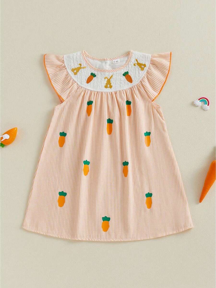 Toddler Baby Girl Easter Dress Flying Sleeve Crew Neck Rabbit Carrot ...