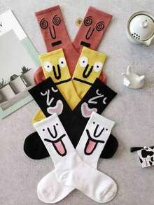 1/5/10 Pairs Funny Expression Socks, Cartoon High Waist Long Socks For ...